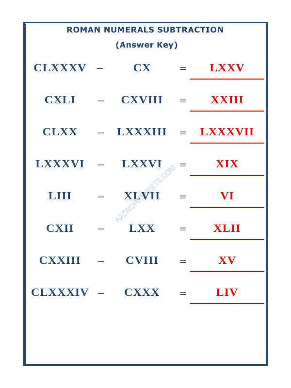 A2Zworksheets:Worksheet of Roman Numerals - 18-Numbers-Maths
