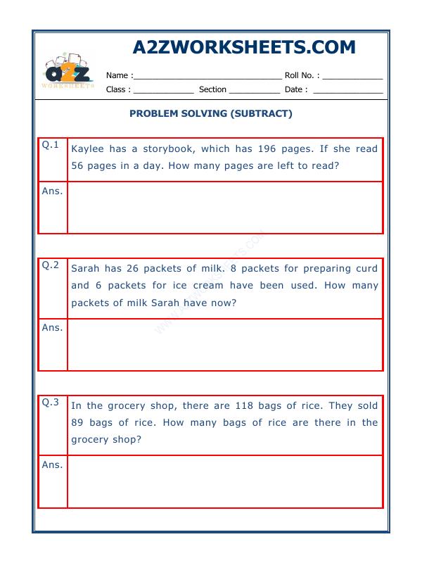 A2Zworksheets:Worksheet of Subtraction Word Problems - 01-Subtraction-Maths