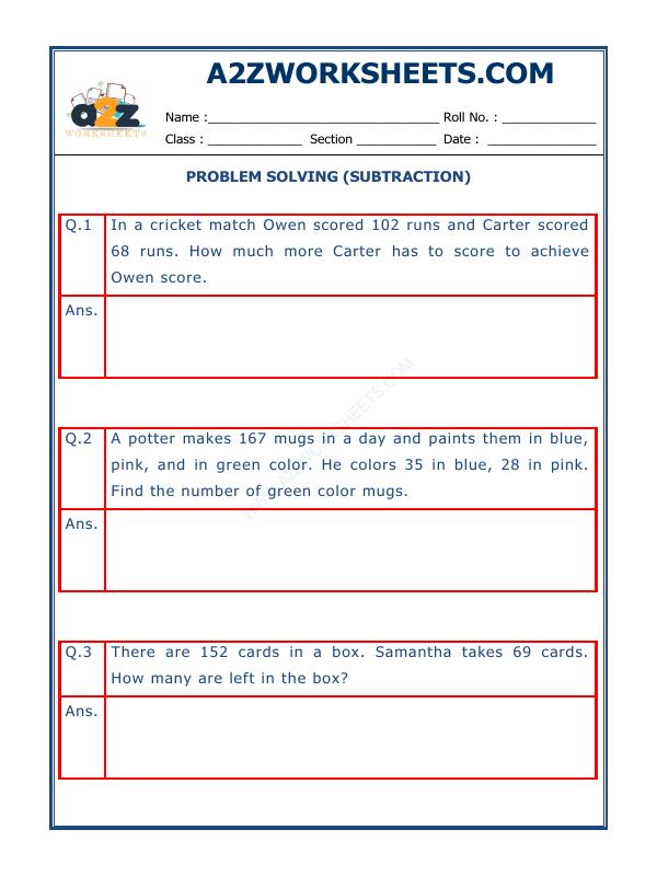 A2Zworksheets:Worksheet of Subtraction Word Problems - 02-Subtraction-Maths