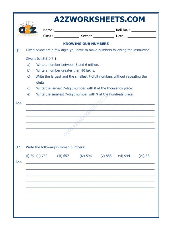 A2Zworksheets:Worksheet of Knowing Our Numbers-04-Numbers-Maths