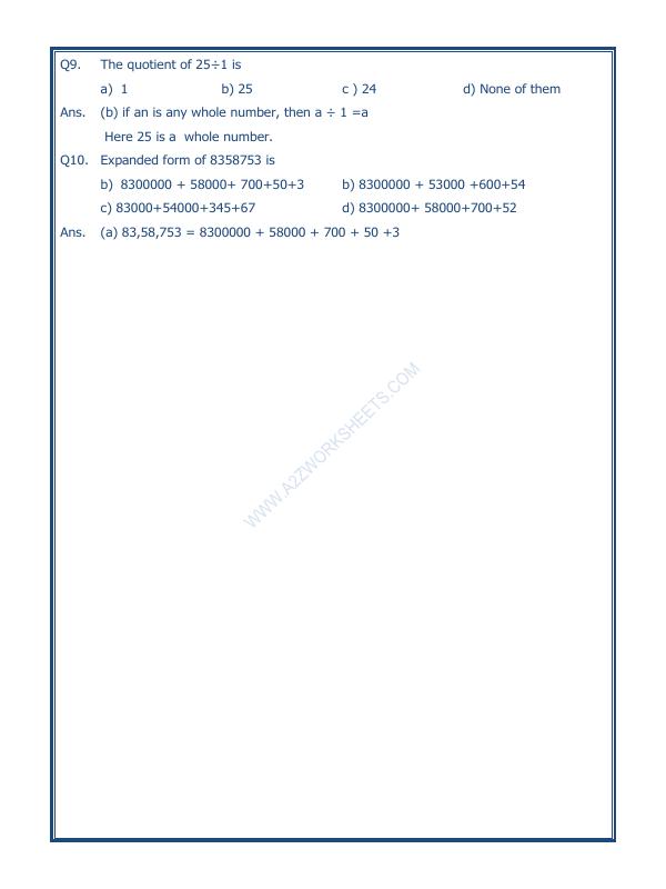 A2Zworksheets:Worksheet of Whole Numbers - 02-Numbers-Maths