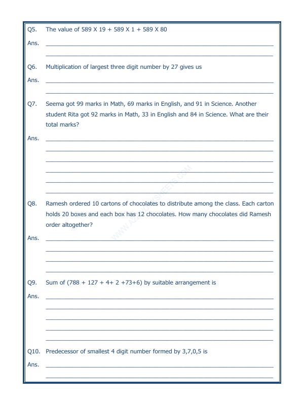 A2Zworksheets:Worksheet of Whole Numbers - 04-Numbers-Maths