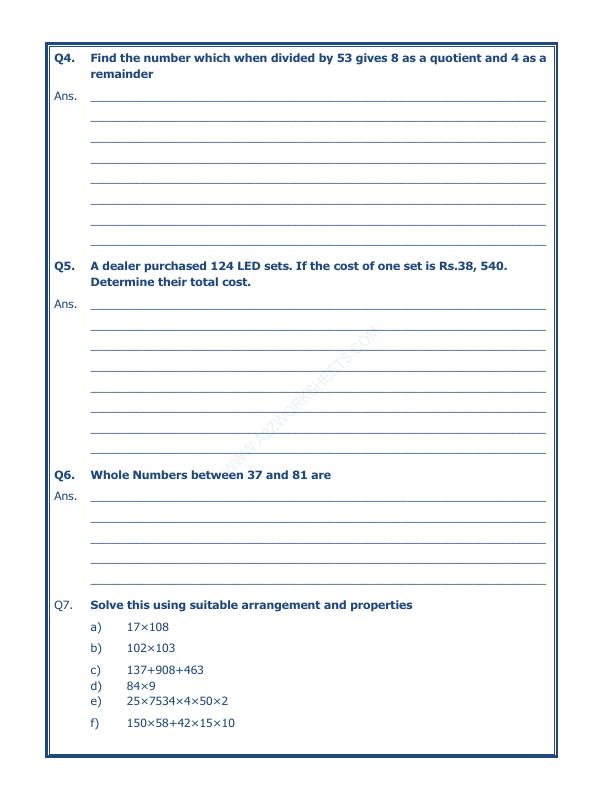A2Zworksheets:Worksheet of Whole Numbers - 07-Numbers-Maths