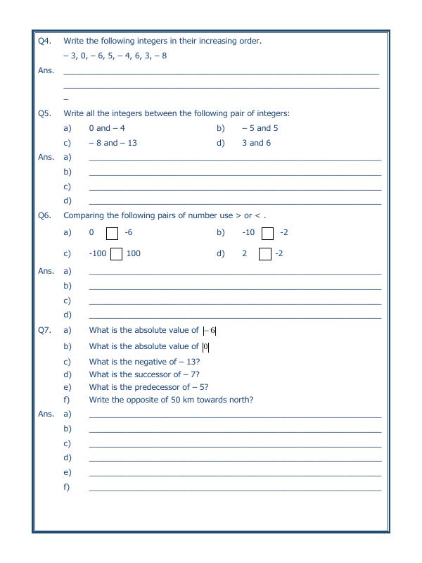 A2Zworksheets:Worksheet of Integers - 02-Integers-Maths