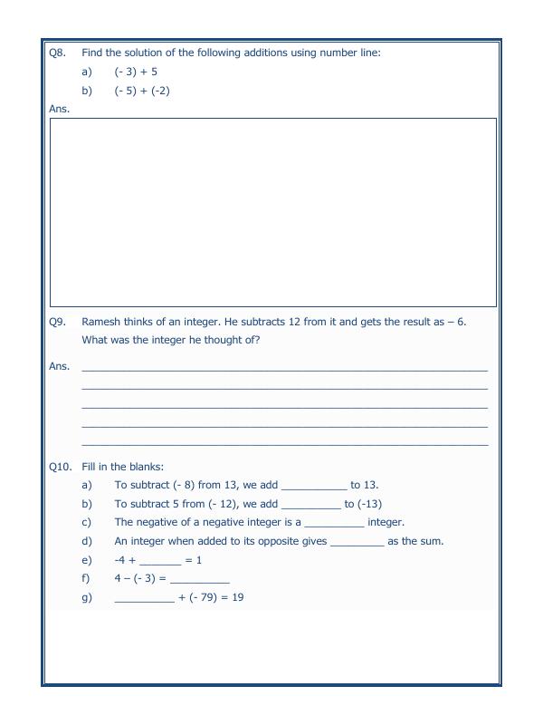 A2Zworksheets:Worksheet of Integers - 02-Integers-Maths