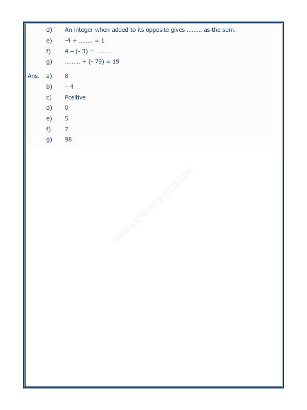 A2Zworksheets:Worksheet of Integers - 02-Integers-Maths