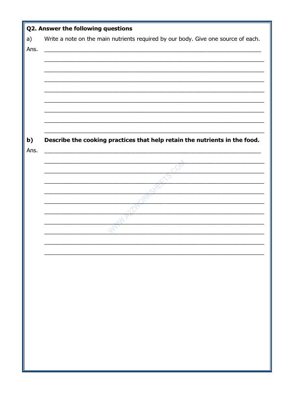 A2Zworksheets:Worksheet of Components Of Food-01-Basic Necessities-Science