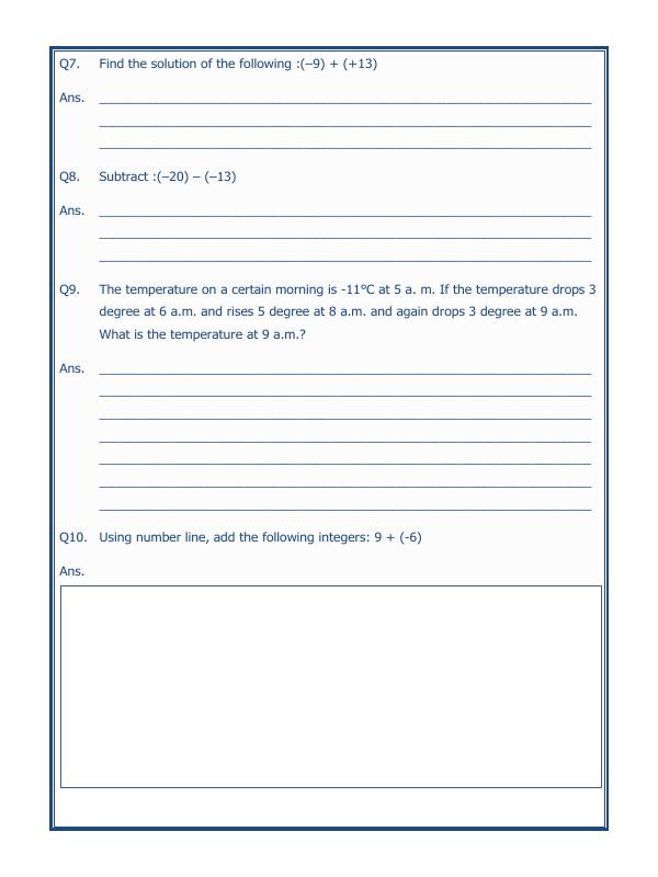 A2Zworksheets:Worksheet of Integers - 03-Integers-Maths