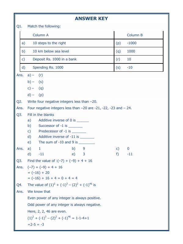 A2Zworksheets:Worksheet of Integers - 04-Integers-Maths