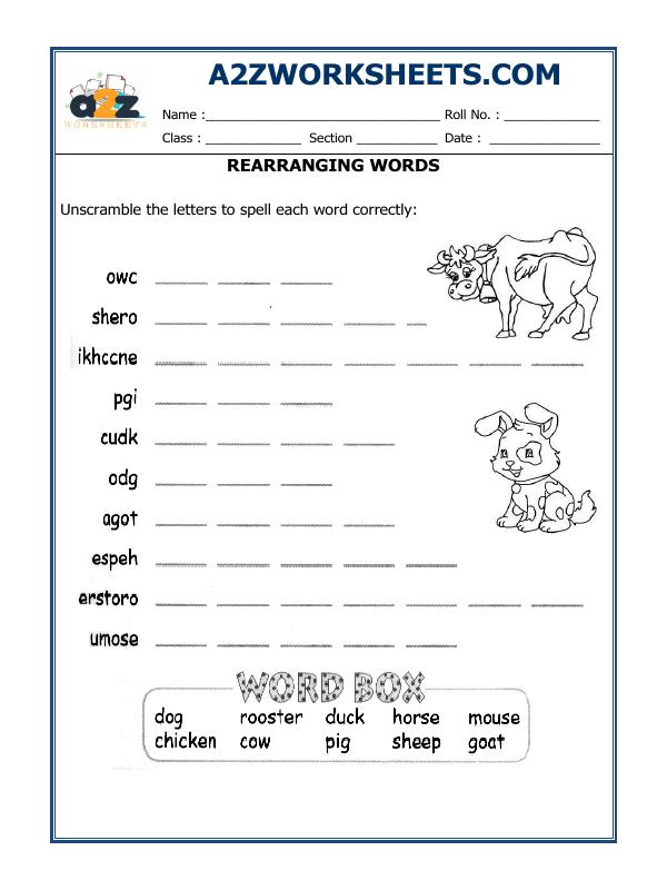 A2Zworksheets:Worksheet of Rearranging Words-Grammar-English