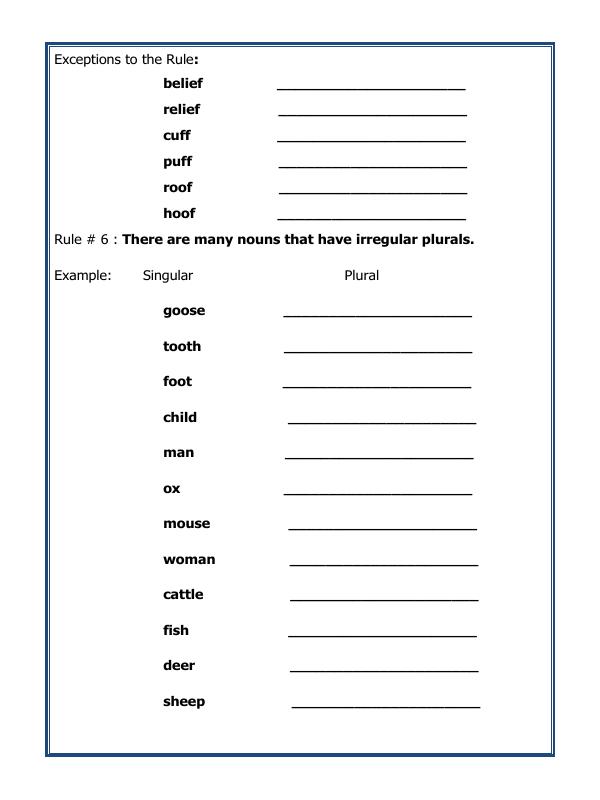 A2Zworksheets:Worksheet of Singular Plural-Grammar-English