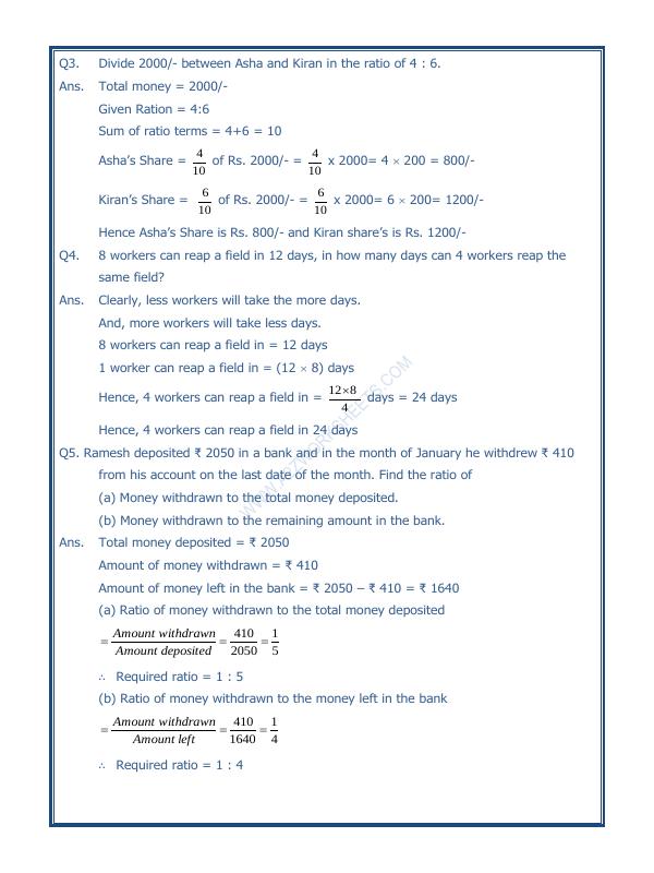 A2Zworksheets:Worksheet of Ratio Proportion And Unitary Method-02 ...