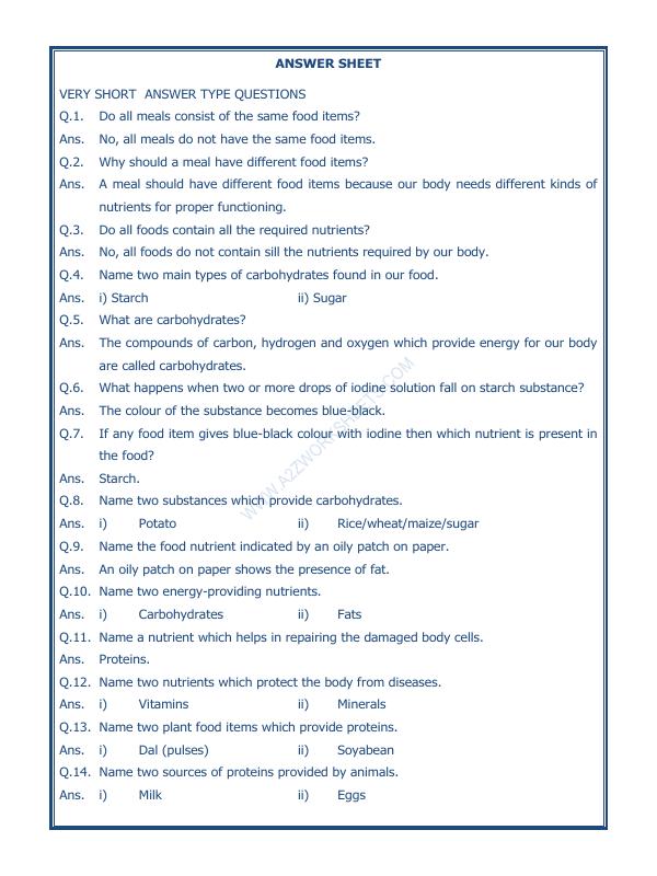 A2Zworksheets:Worksheet of Components Of Food-03-Basic Necessities-Science
