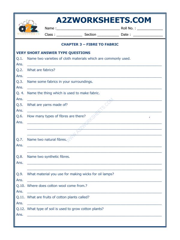 A2zworksheets Worksheet Of Fibre To Fabric 02 Basic Necessities Science