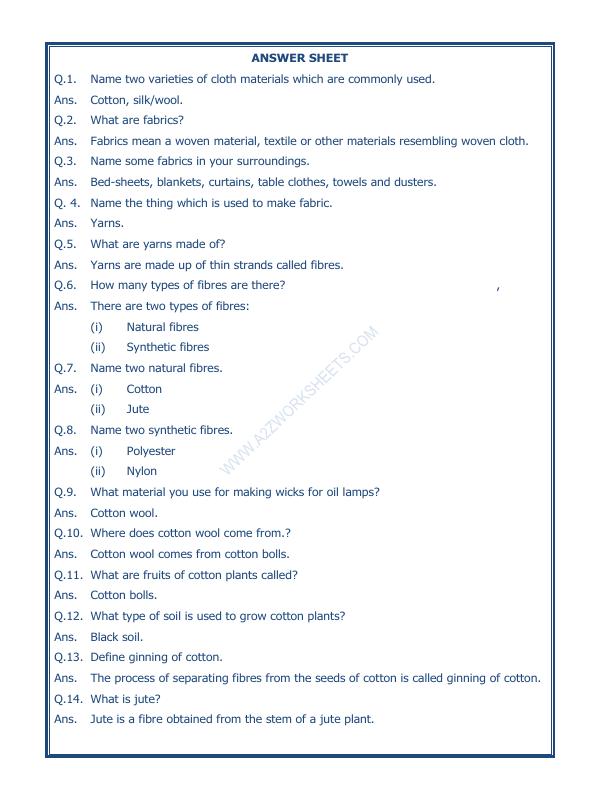 A2Zworksheets:Worksheet of Fibre To Fabric-02-Basic Necessities-Science