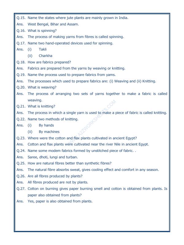 A2Zworksheets:Worksheet of Fibre To Fabric-02-Basic Necessities-Science