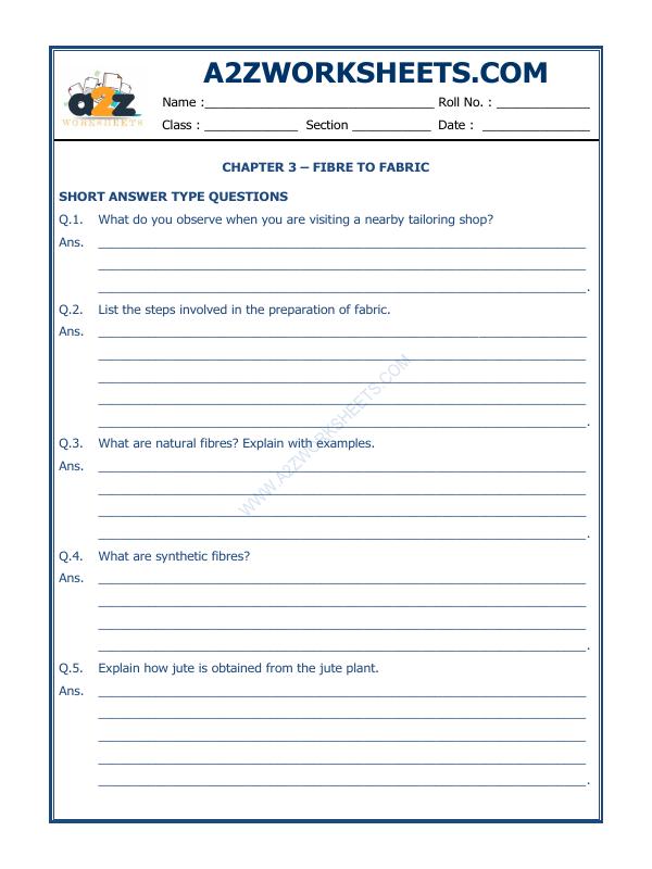 A2Zworksheets:Worksheet of Fibre To Fabric-03-Basic Necessities-Science