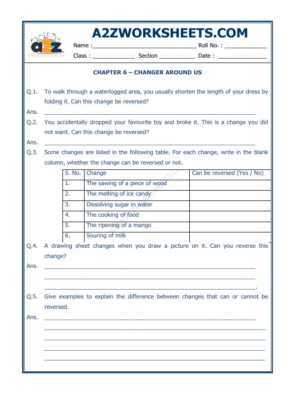 A2Zworksheets:Worksheet of Changer Around Us-01-Environment And Our ...