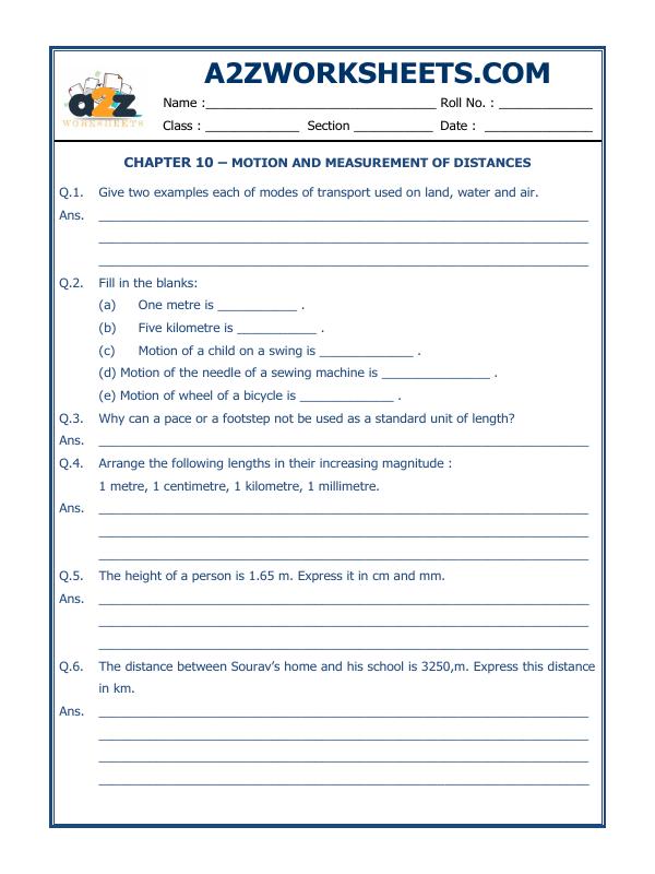 A2Zworksheets:Worksheet of Motion And Measurement Of Distances-01 ...