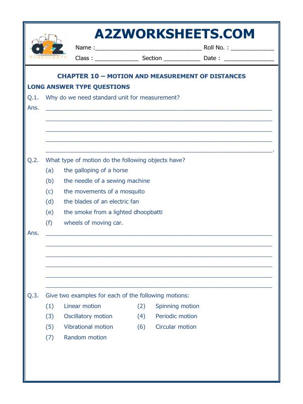 A2Zworksheets:Worksheet of Motion And Measurement Of Distances-04 ...