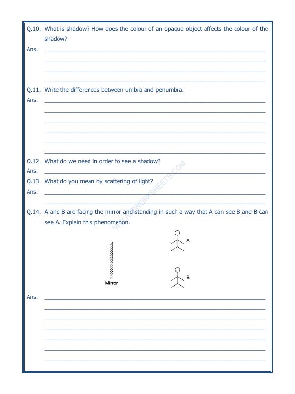 A2Zworksheets:Worksheet of Light Shadows And Reflection-02-Light,Shadows And Reflection-Science