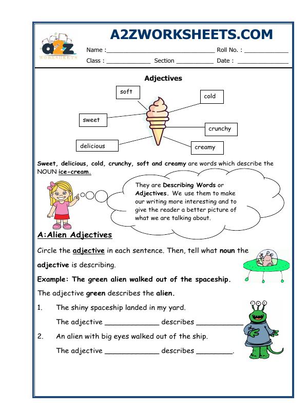 A2Zworksheets:Worksheet of Adjectives-Grammar-English