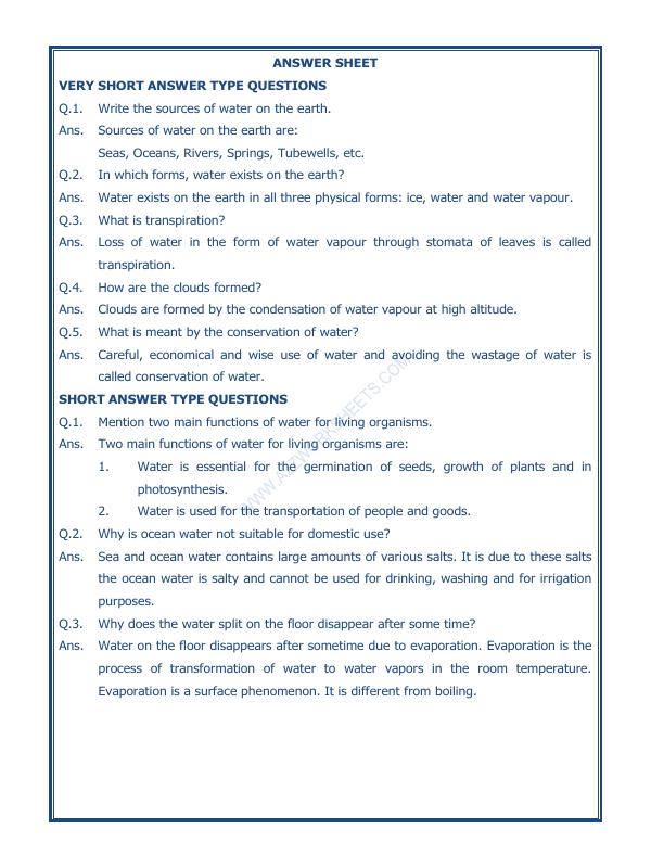 A2Zworksheets:Worksheet of Water-02-Basic Necessities-Science