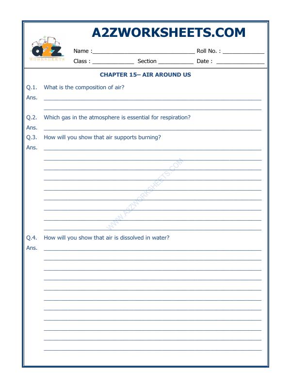 A2Zworksheets:Worksheet of Air Around Us-01-Basic Necessities-Science