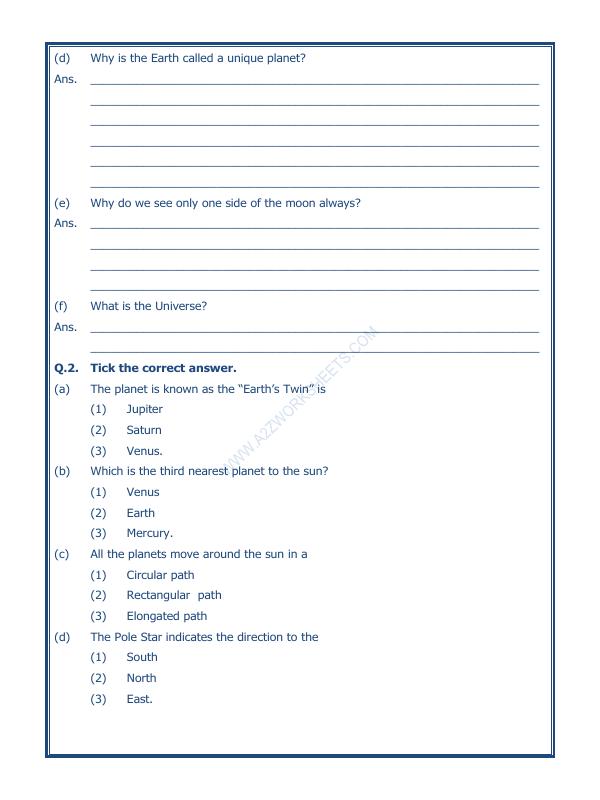 A2Zworksheets:Worksheet of The Earth In The Solar System-01-Solar ...