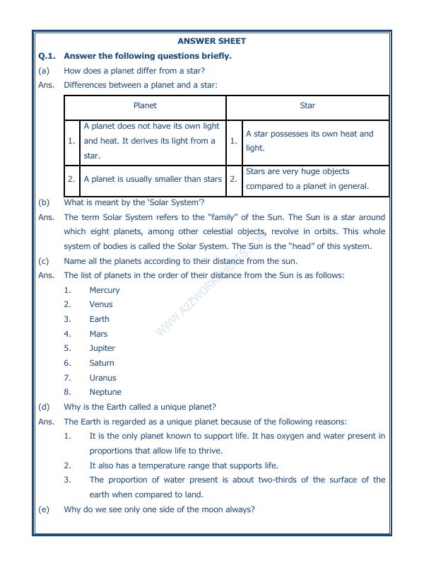 A2Zworksheets:Worksheet of The Earth In The Solar System-01-Solar ...