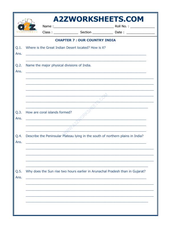 A2Zworksheets:Worksheet of Our Country India-06-India and Its ...