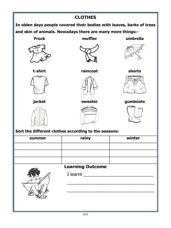 A2Zworksheets:Worksheet of Clothes-Basic Necessities-Science