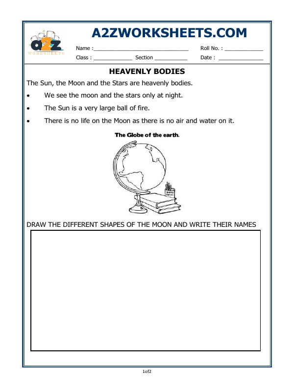 A2Zworksheets:Worksheet of Heavenly Bodies-Planets-Science