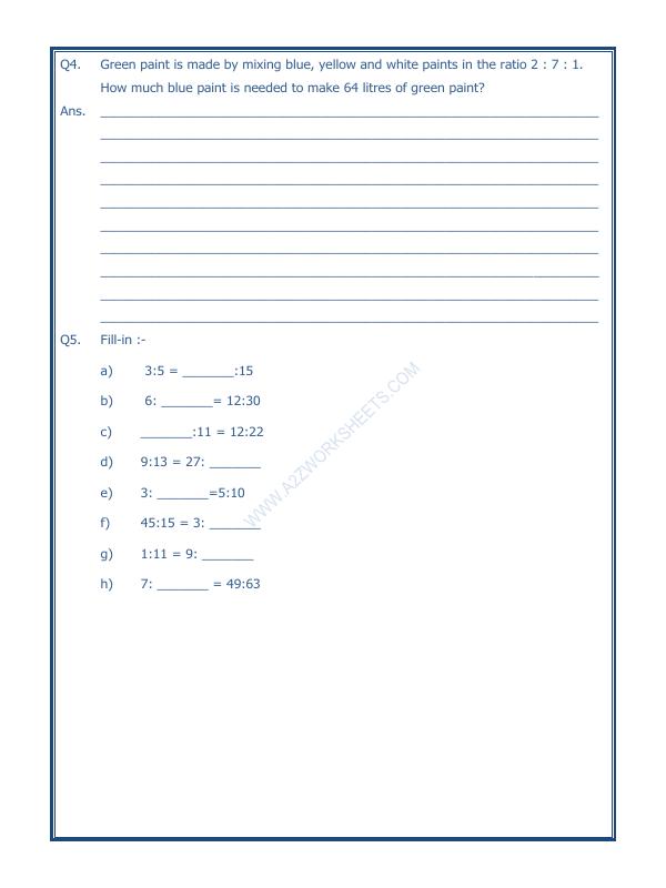 A2Zworksheets:Worksheet of Ratio Proportion And Unitary Method-03 ...