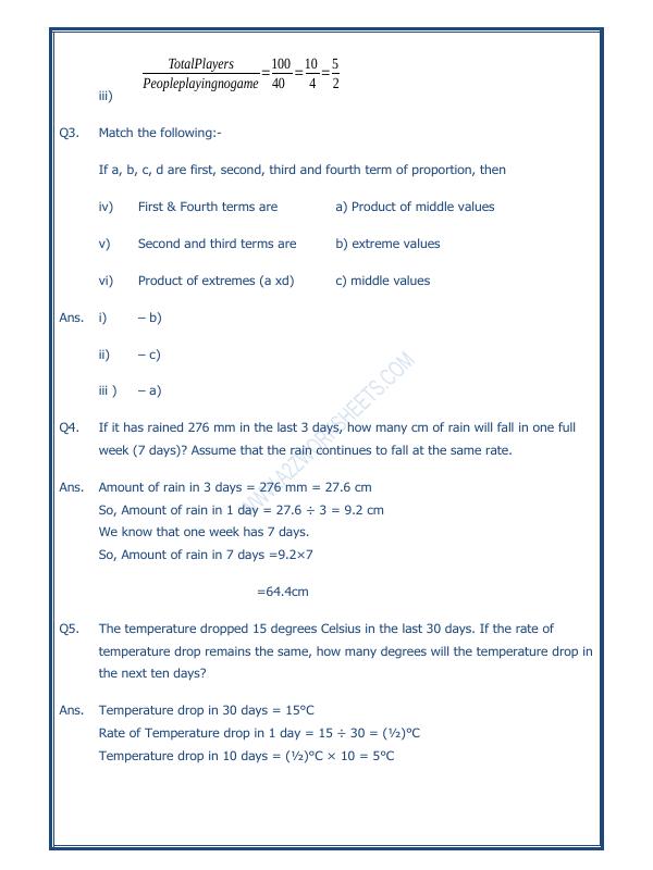 A2Zworksheets:Worksheet of Ratio Proportion And Unitary Method-06 ...