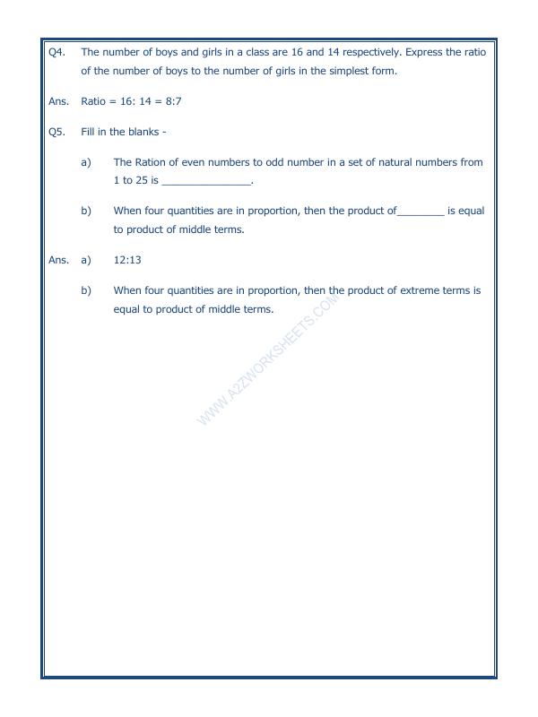 A2Zworksheets:Worksheet of Ratio Proportion And Unitary Method-07 ...
