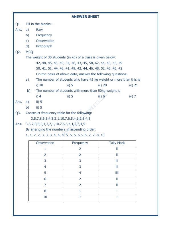A2Zworksheets:Worksheet of Data Handling-01-Data Handling-Maths