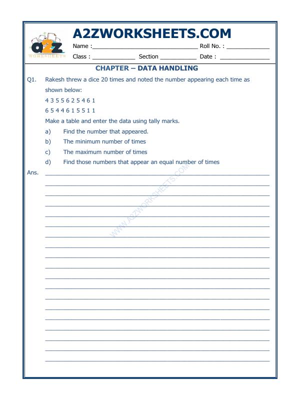 A2Zworksheets:Worksheet of Data Handling-05-Data Handling-Maths