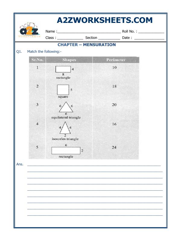 A2Zworksheets:Worksheet of Mensuration-03-Geometry-Maths