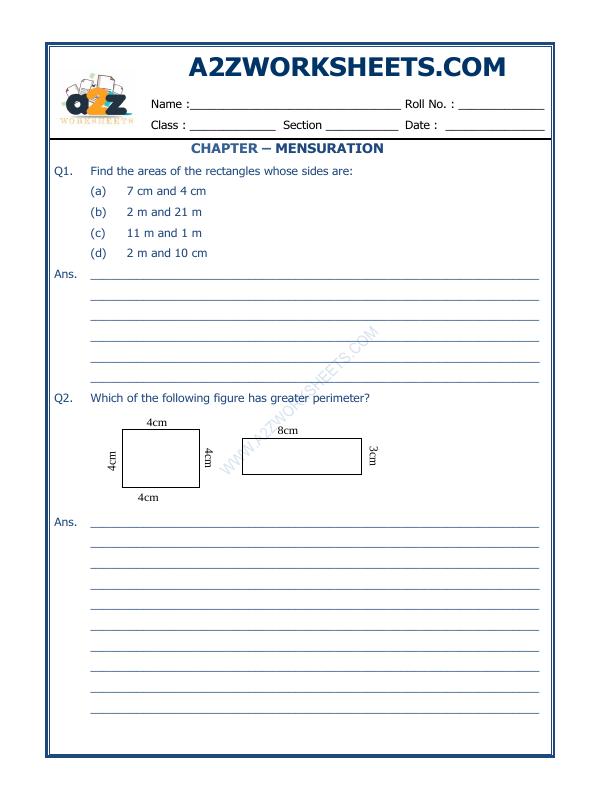 A2Zworksheets:Worksheet of Mensuration-08-Geometry-Maths