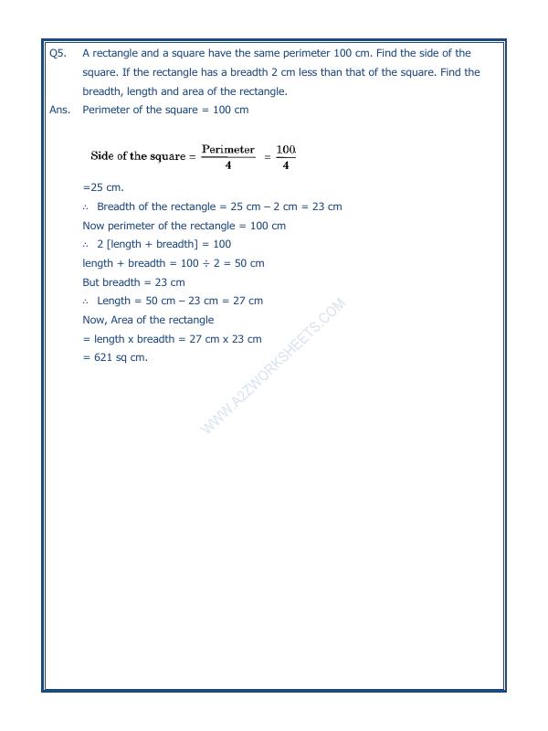 A2Zworksheets:Worksheet of Mensuration-08-Geometry-Maths