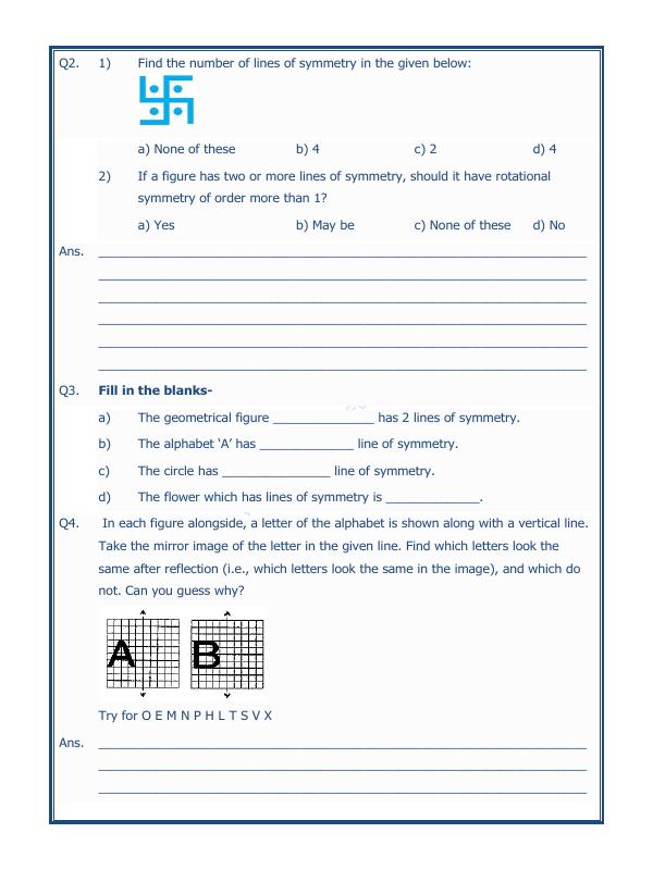 A2Zworksheets:Worksheet of Symmetry-01-Geometry-Maths