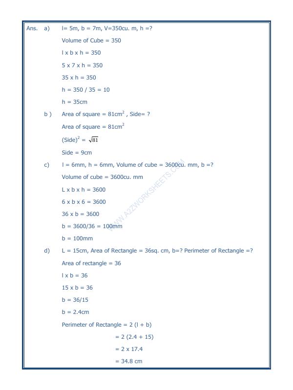A2Zworksheets:Worksheet of Area, Volume and Perimeter-01-Measurement-Maths