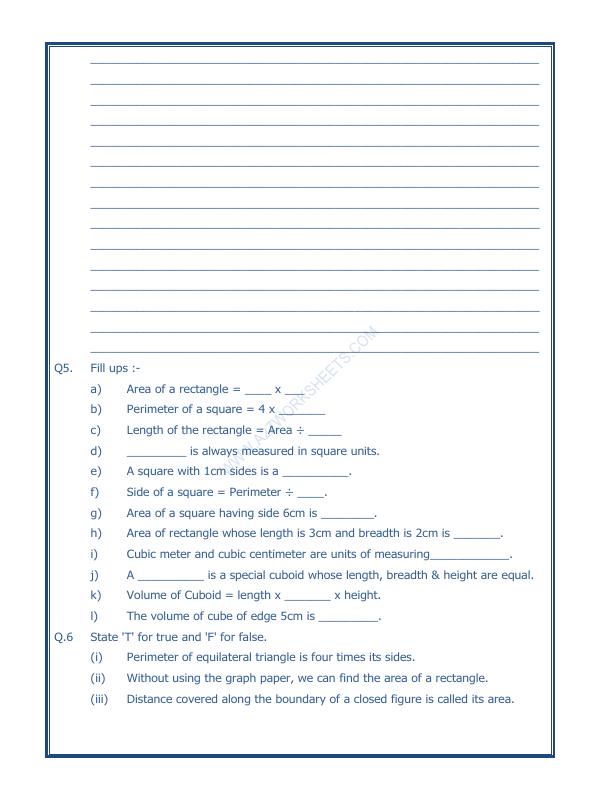 A2Zworksheets:Worksheet of Area, Volume and Perimeter-03-Measurement-Maths