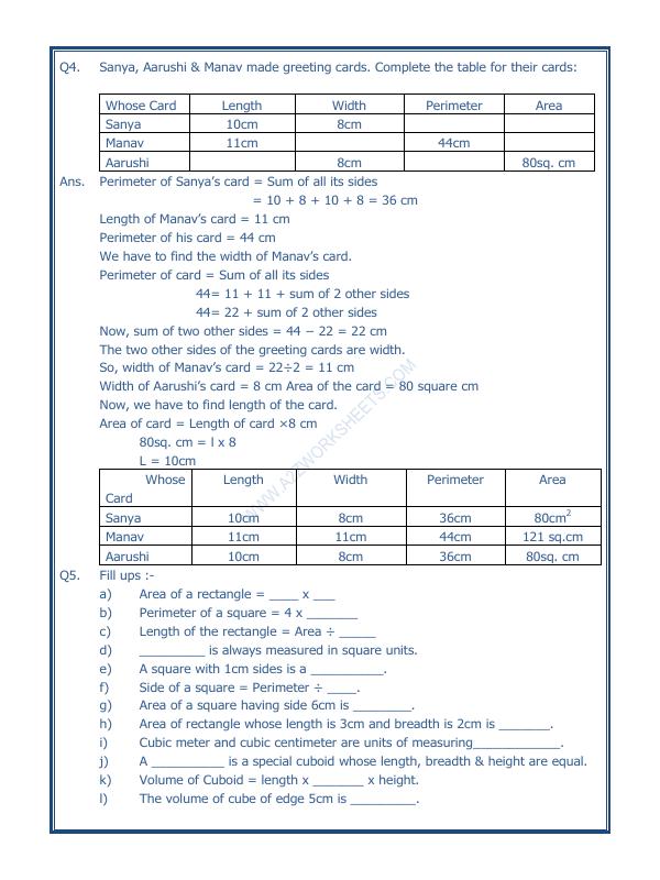 A2Zworksheets:Worksheet of Area, Volume and Perimeter-03-Measurement-Maths