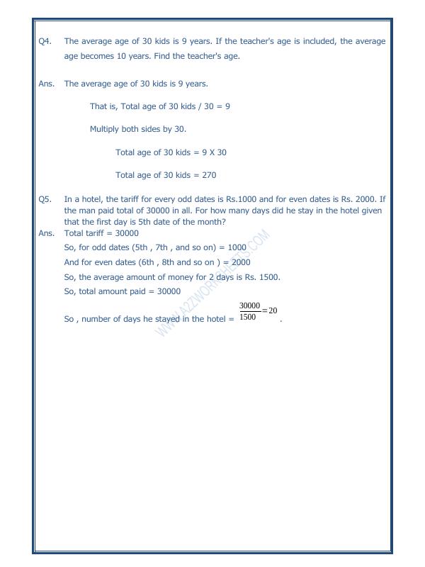 A2Zworksheets:Worksheet of Average-01-Average-Maths