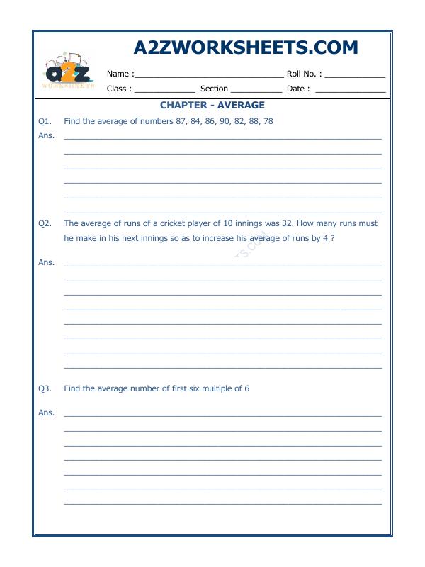 A2Zworksheets:Worksheet of Average-02-Average-Maths