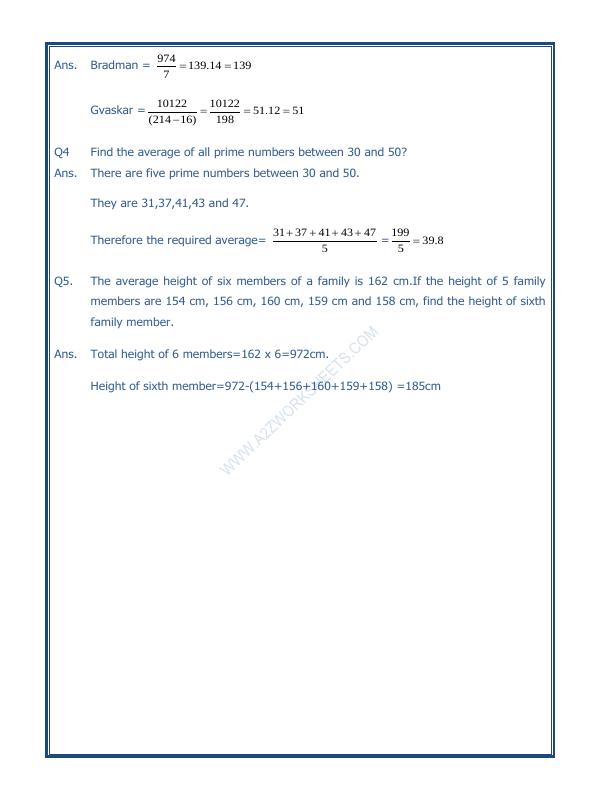 A2Zworksheets:Worksheet of Average-03-Average-Maths