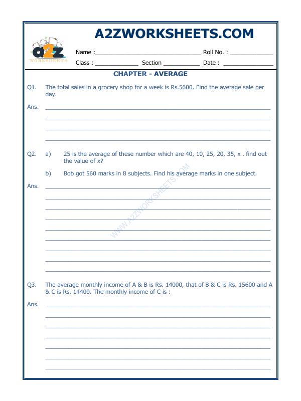 A2Zworksheets:Worksheet of Average-04-Average-Maths