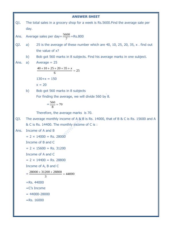 A2Zworksheets:Worksheet of Average-04-Average-Maths